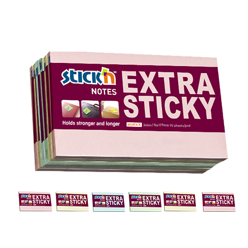 No. 21669 EXTRA STICKY 76 X 127 mm PASTEL ASST COL PACK OF 6 | Shalmay ...